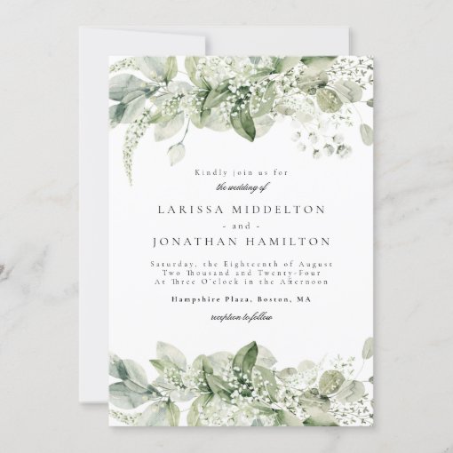 Rustic Greenery White Floral Forest Wedding Invitation | Zazzle