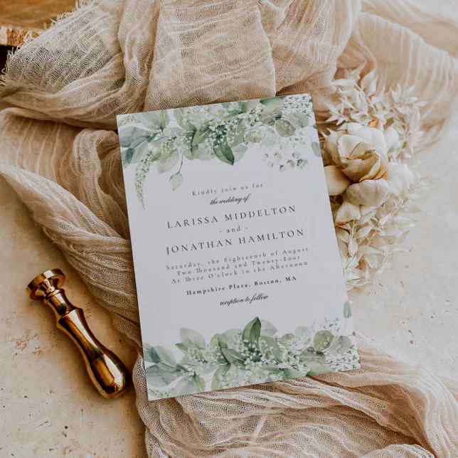Rustic Greenery White Floral Forest Wedding Invitation | Zazzle