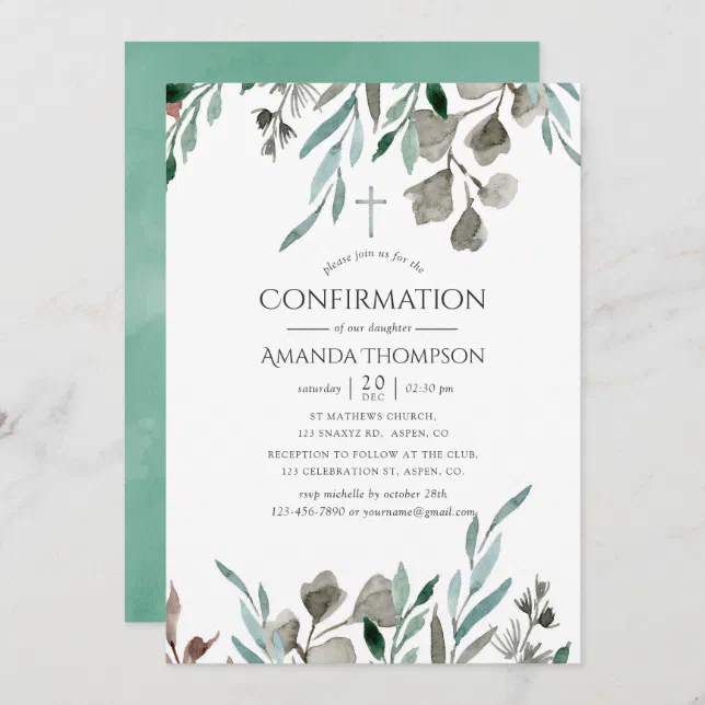 Rustic Greenery Winter Confirmation Invitation | Zazzle