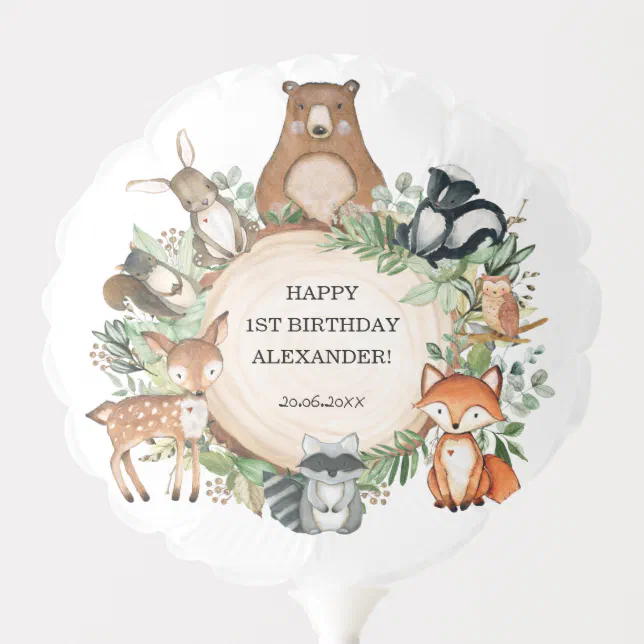 Rustic Greenery Woodland Animals Baby Birthday Balloon | Zazzle