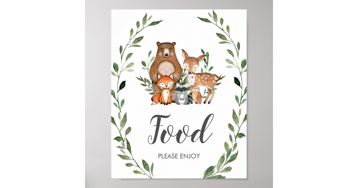 Rustic Greenery Woodland Animals Food Poster | Zazzle