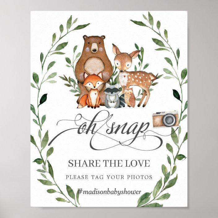 Rustic Greenery Woodland Animals Share the Love Poster | Zazzle
