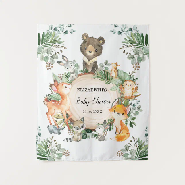 Rustic Greenery Woodland Forest Animals Welcome Tapestry | Zazzle
