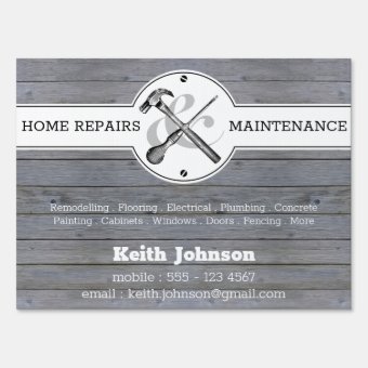 Rustic Grey Wood Construction Vintage Handyman Sign | Zazzle