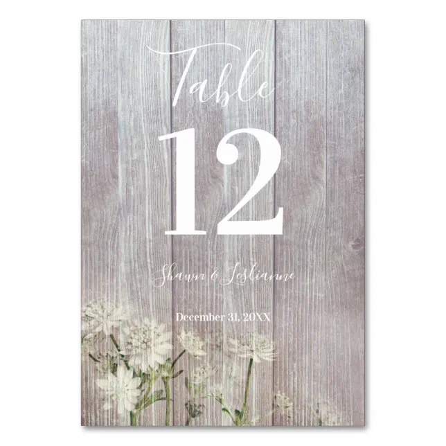 Rustic Grey Wood Wedding Floral Table Card V3 | Zazzle