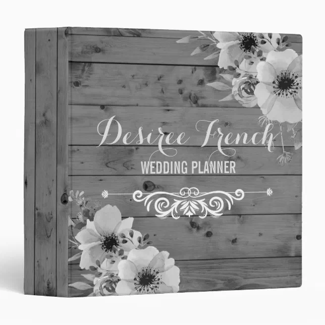 Rustic Grey Wood Wedding Planner Vintage Floral Binder | Zazzle