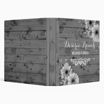 Rustic Grey Wood Wedding Planner Vintage Floral Binder | Zazzle