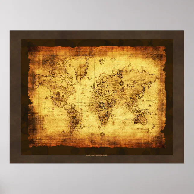 Rustic Grunge Old World Map Poster (large) | Zazzle