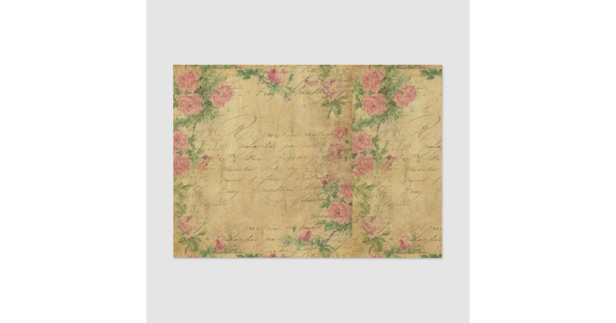 Rustic,grunge,paper,vintage,floral,text,roses,rose Tissue Paper | Zazzle