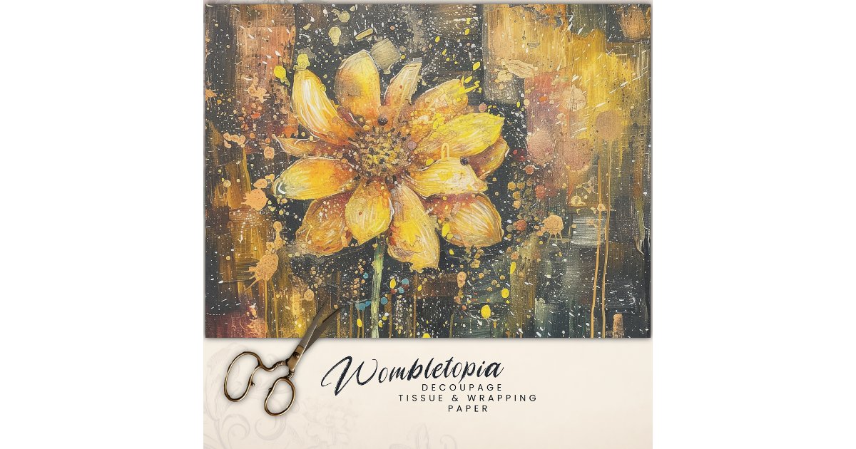 Rustic Grunge Sunflower Abstract Floral Decoupage Tissue Paper | Zazzle
