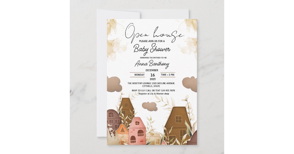 Rustic Hand Drawing Open House Baby Shower Invitation | Zazzle