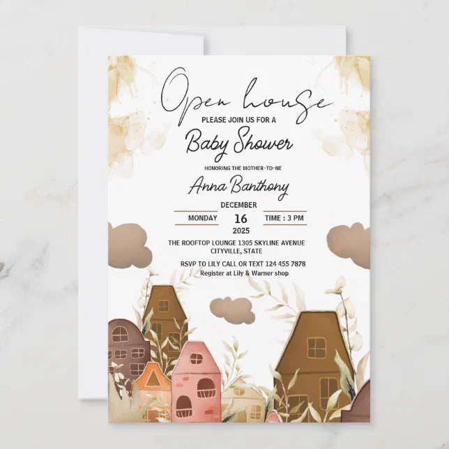Rustic Hand Drawing Open House Baby Shower Invitation | Zazzle