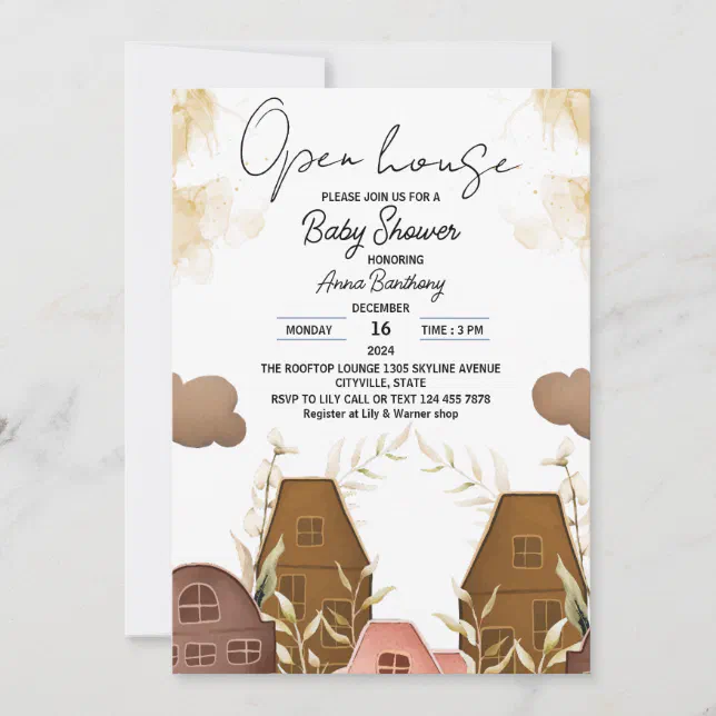 Rustic Hand Drawing Open House Baby Shower Invitation | Zazzle