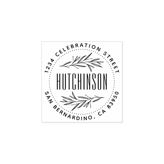 Rustic Hand-drawn Branches Round Return Address Rubber Stamp | Zazzle