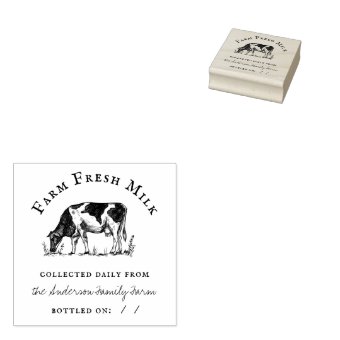 Rustic Hand-drawn Cow Family Farm Fresh Milk Rubber Stamp | Zazzle