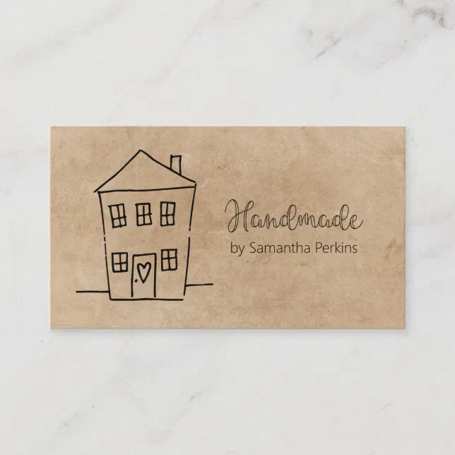 Rustic Hand Drawn Handmade Kraft Paper Business Card | Zazzle