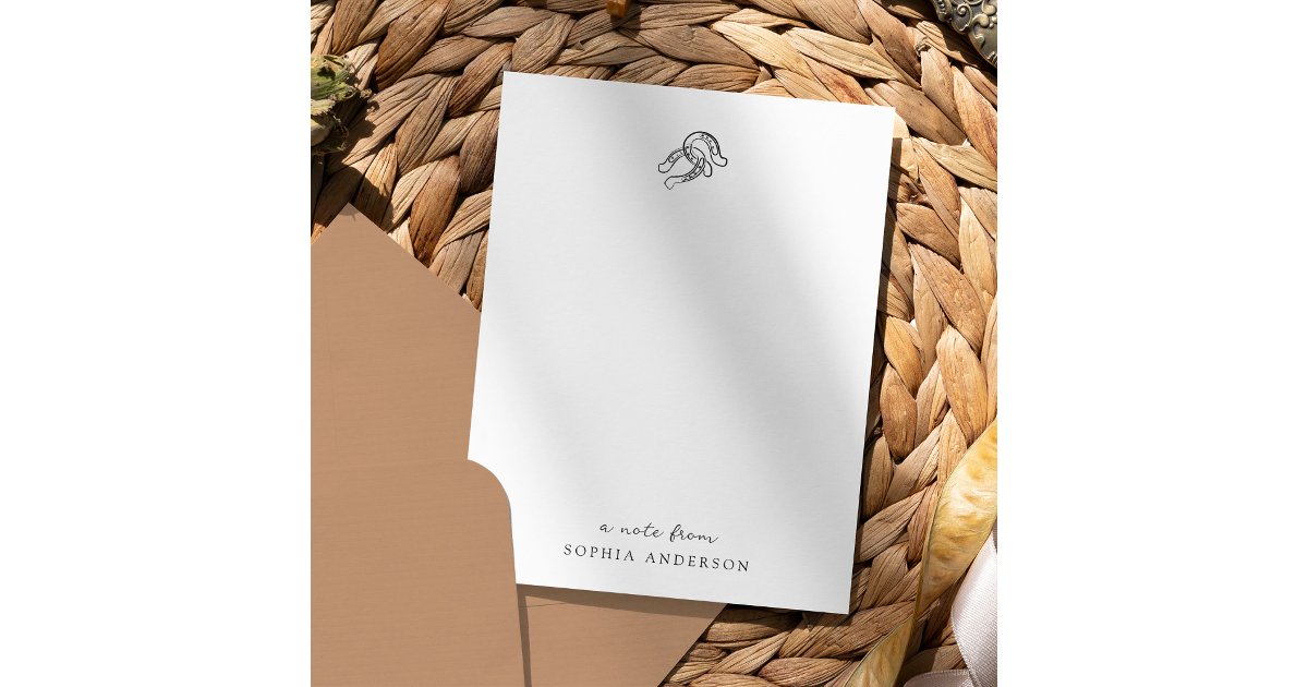 Rustic Hand-Drawn Horseshoe | Monogram Note Card | Zazzle