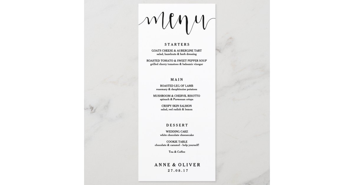 Rustic Hand Lettered Wedding Menu Card | Zazzle
