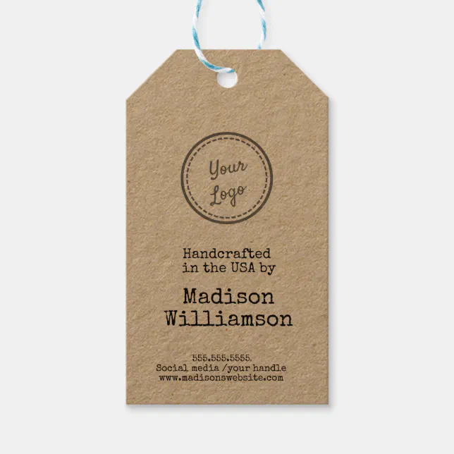 Rustic Handmade in the USA Add Your Logo Gift Tags | Zazzle