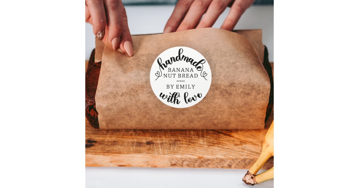 Rustic Handmade with Love Script Heart Baked Goods Classic Round ...