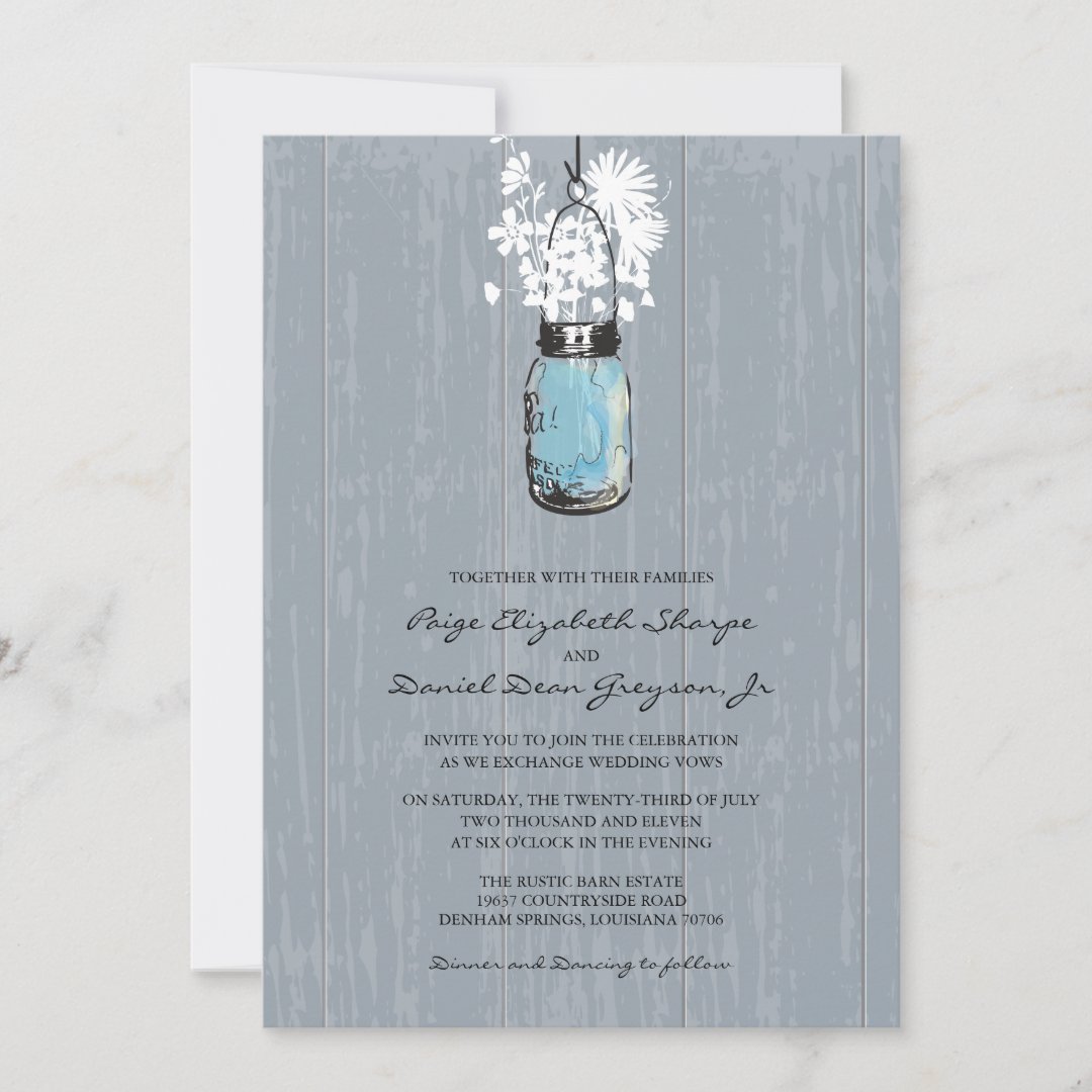 Rustic Hanging Mason Jar Wedding Invitation | Zazzle