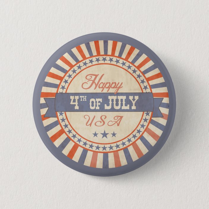 Rustic Happy 4th of July USA Stars Stripes Button | Zazzle.com