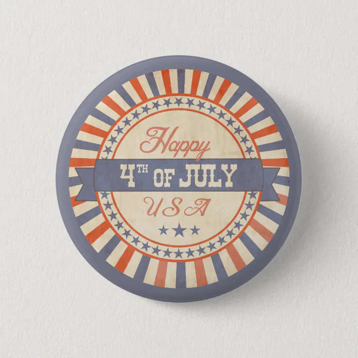 Rustic Happy 4th of July USA Stars Stripes Button | Zazzle