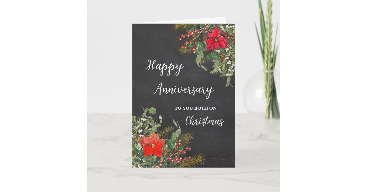 Rustic Happy Anniversary on Christmas Card | Zazzle