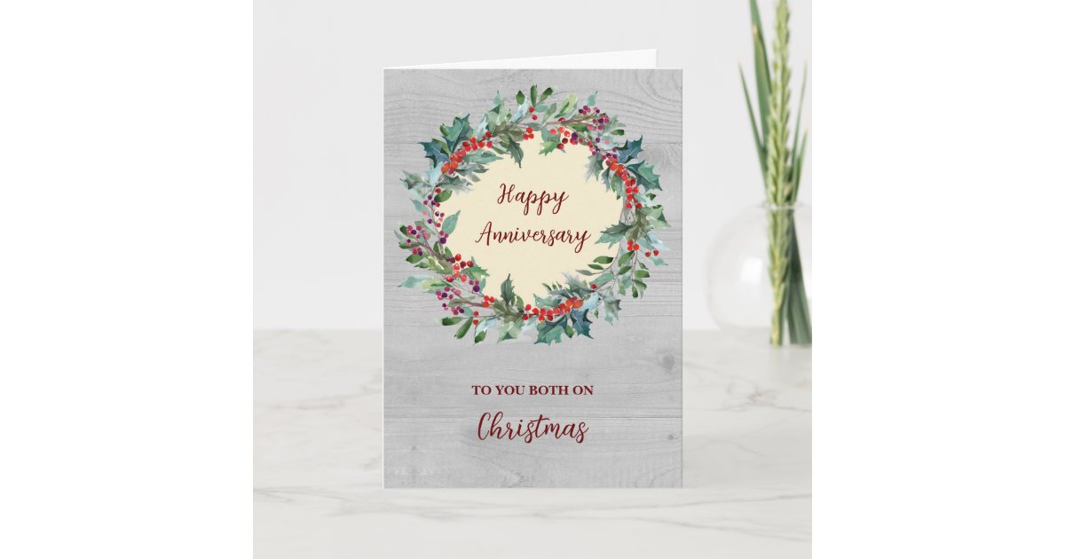 Rustic Happy Anniversary on Christmas Card | Zazzle