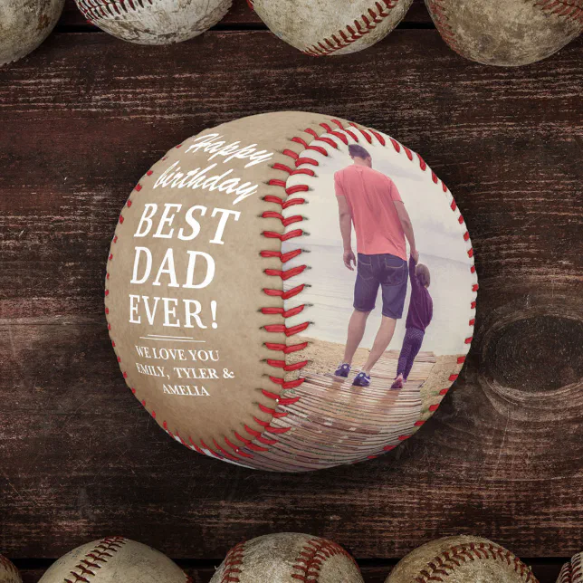 Rustic Happy Birthday Best Dad Ever 2 Photos Baseball | Zazzle