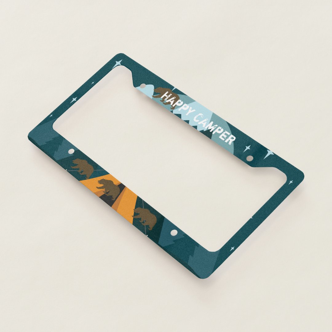 Rustic Happy Camper Outdoors Bear License Plate Frame | Zazzle