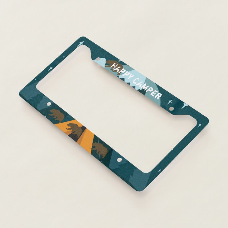 Rustic Happy Camper Outdoors Bear License Plate Frame | Zazzle