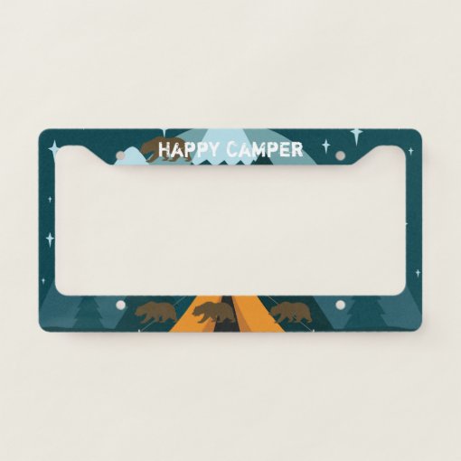Rustic Happy Camper Outdoors Bear License Plate Frame | Zazzle