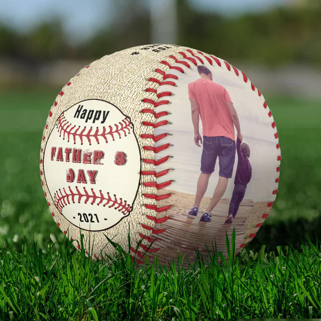 Rustic Happy Father`s Day 2 Photo Collage Baseball | Zazzle