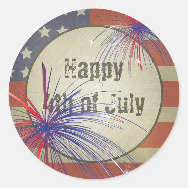 Rustic Happy Fourth of July Classic Round Sticker | Zazzle