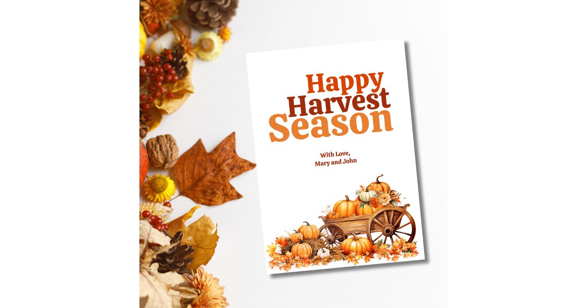Rustic Happy Harvest Season Pumpkin Greeting Card | Zazzle
