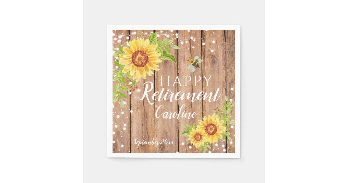Rustic Happy Retirement Floral Sunflower Napkins | Zazzle