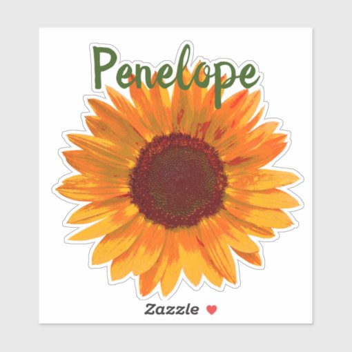 Rustic Happy Sunflower with Name Sticker | Zazzle
