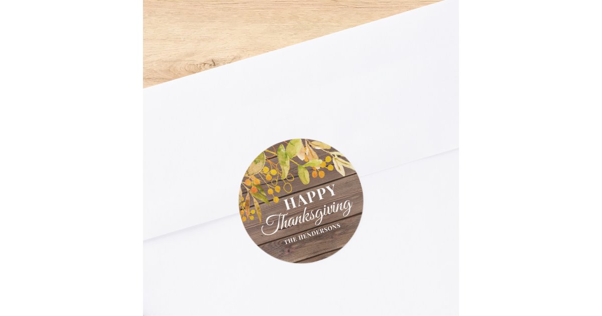Rustic Happy Thanksgiving Classic Round Sticker | Zazzle