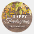 Rustic Happy Thanksgiving Classic Round Sticker | Zazzle