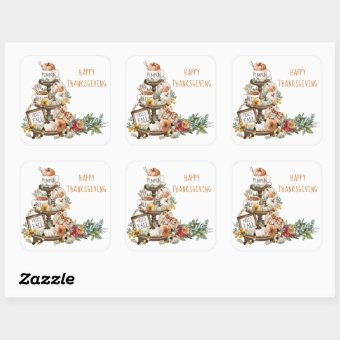 Rustic Happy Thanksgiving Pumpkins Autumn Square Sticker | Zazzle