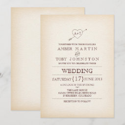 Rustic Heart & Arrow Wedding Invitation | Zazzle