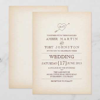 Rustic Heart & Arrow Wedding Invitation | Zazzle