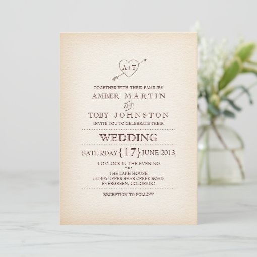Rustic Heart & Arrow Wedding Invitation | Zazzle