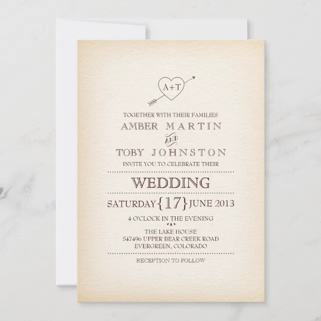 Rustic Heart & Arrow Wedding Invitation | Zazzle