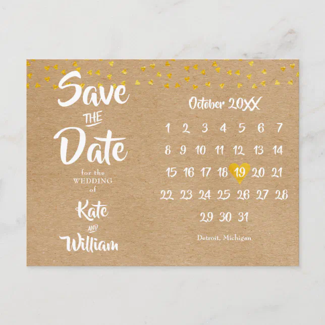 Rustic Heart Calendar Boho Save the Date Postcard | Zazzle