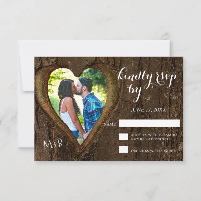 Rustic Heart with your Photo RSVP Card | Zazzle