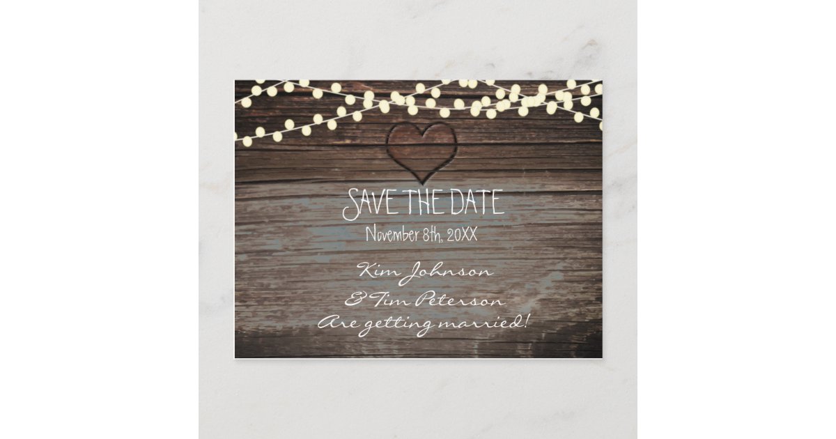 Rustic Heart Wood Wedding Postcard Save The Date | Zazzle