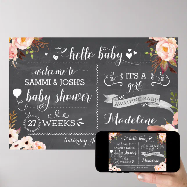 Rustic Hello Baby Floral Baby Shower Sign | Zazzle