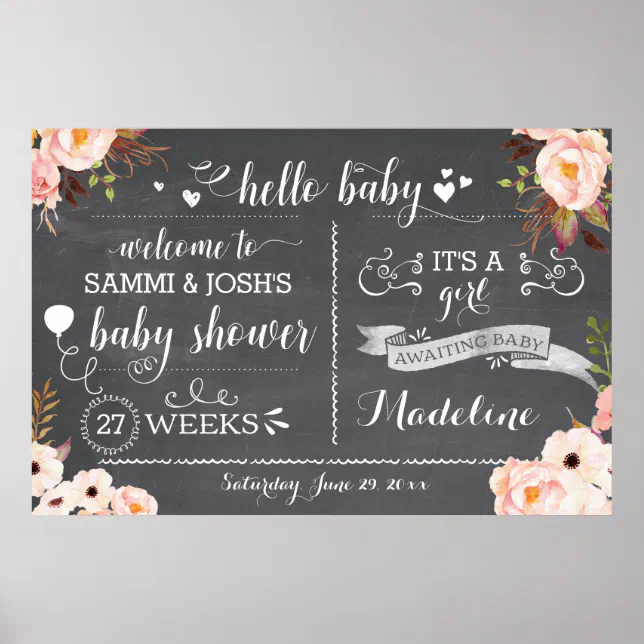 Rustic Hello Baby Floral Baby Shower Sign | Zazzle